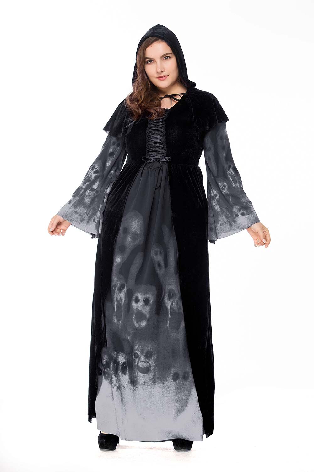 Halloween New Skull Print Witch Long Vampire Costume Large Performance ...