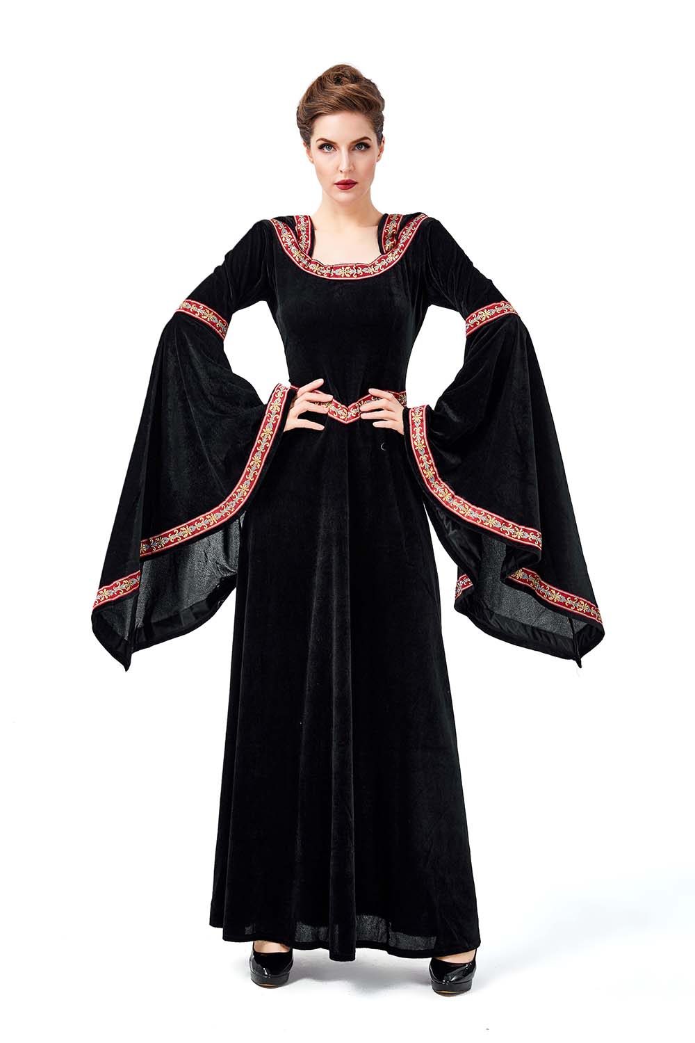 Two-color big horn sleeve witch robe Halloween party costume adult ...