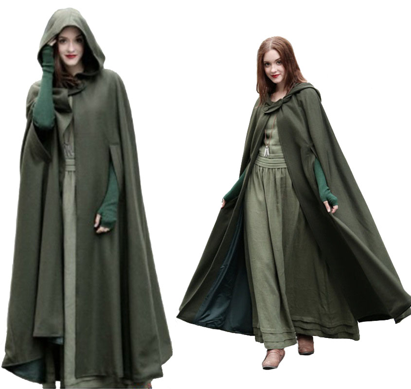 Medieval Renaissance Hooded Cardigan Sleeveless Long Skirt Shawl Dress ...