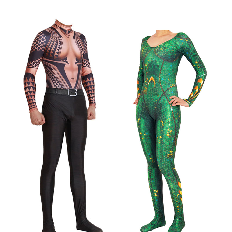 Aquaman Movie Adult Couples Costumes Arthur Mera Superhero Suits - MYanimec