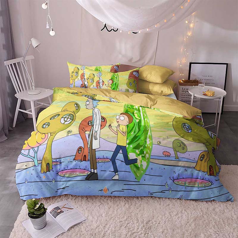 Three Pieces Rick And Morty Bed Sheets - MYanimec