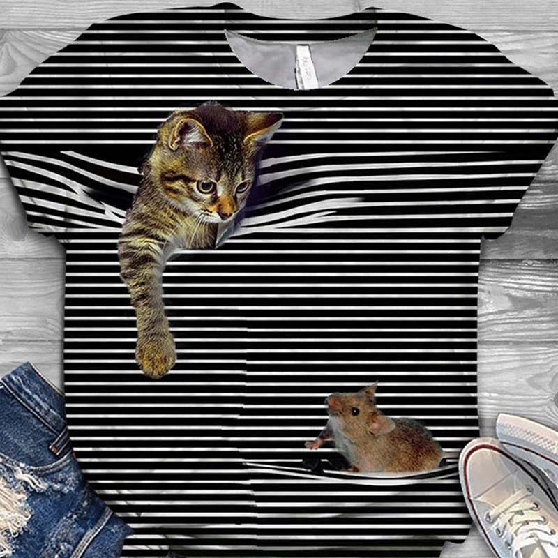 Black Funny Cat Tee Shirts For Women - MYanimec
