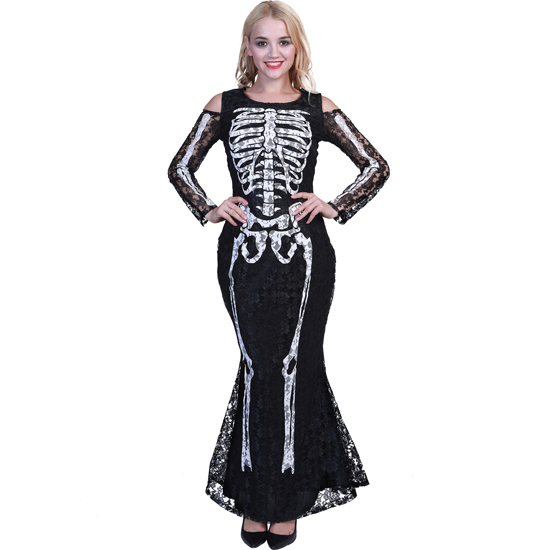 Womens Skeleton Halloween Costume Dress - MYanimec