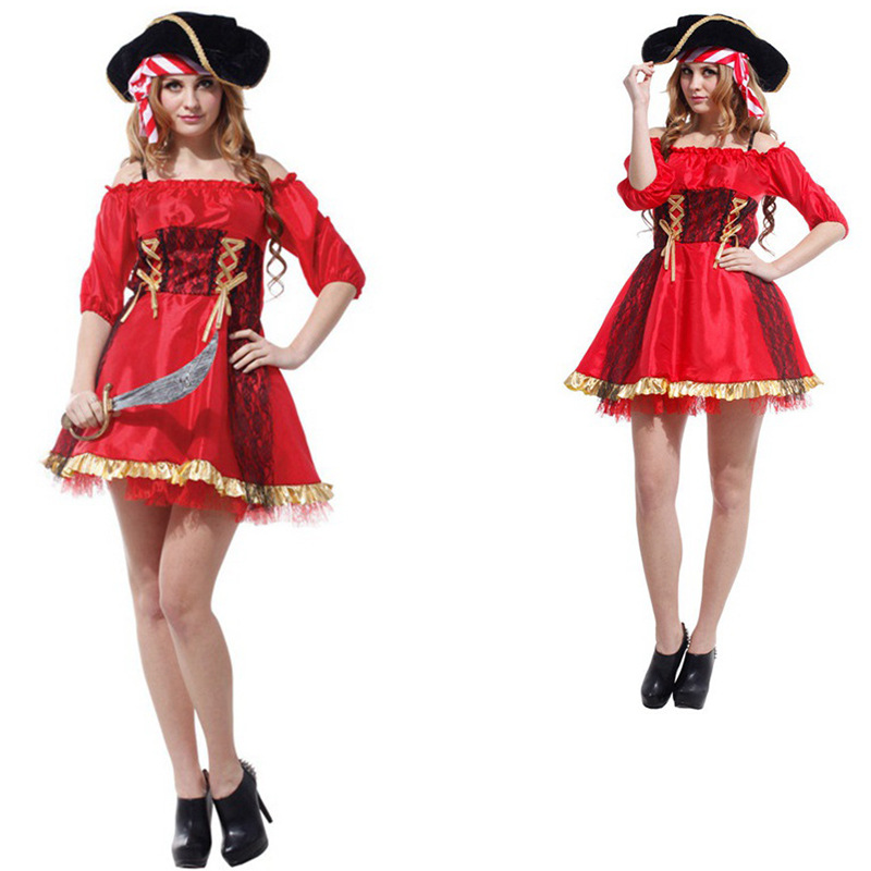 Halloween Pirate Costume Red Dress For Woman - MYanimec