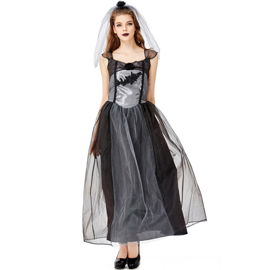 Womens Scary Ghost Bride Black Costume - MYanimec