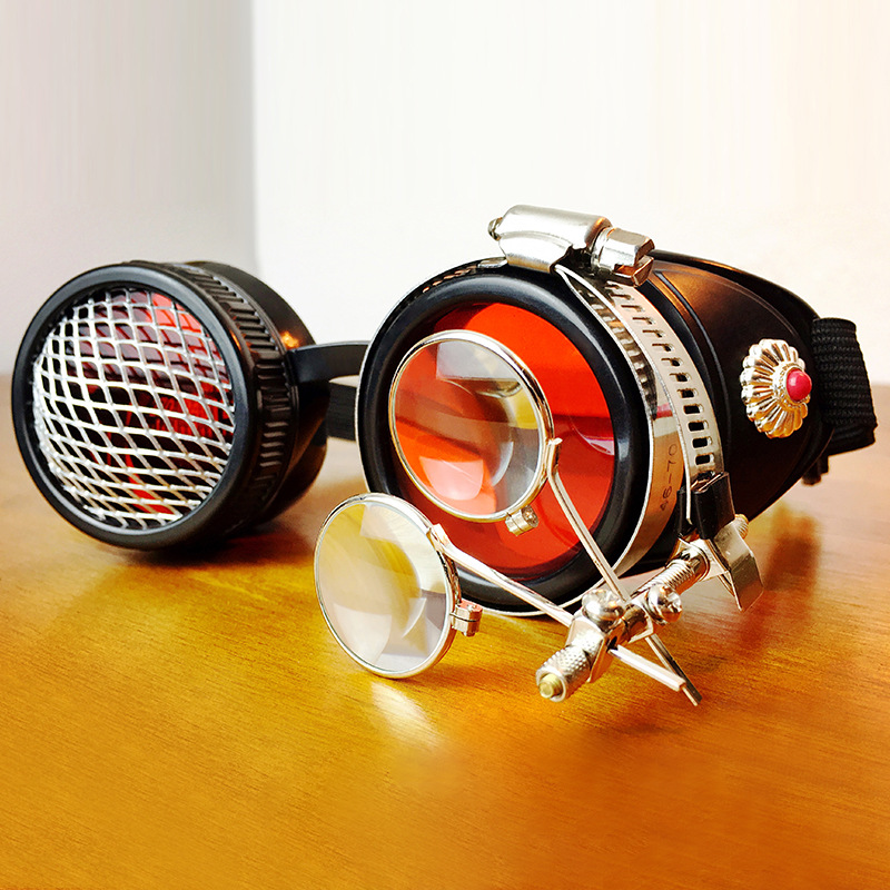 Steampunk PU Metal Red Blindfold Goggles - MYanimec