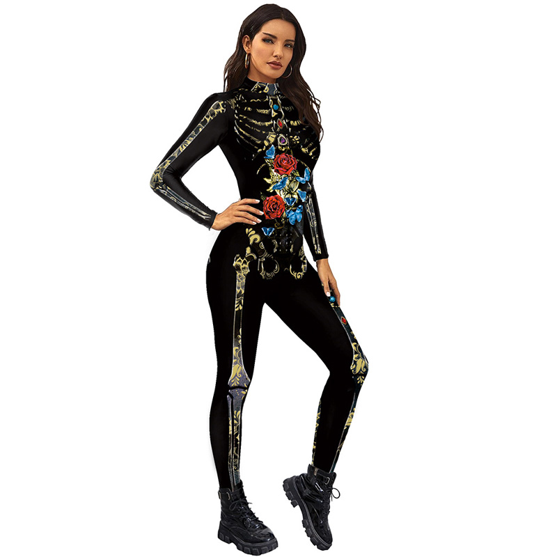 Adult Black Skeleton Bone Jumpsuit Costume - MYanimec