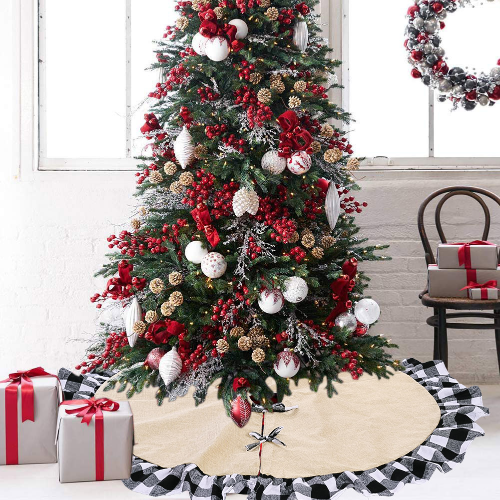 48" Buffalo Plaid Christmas Linen Tree Skirt - MYanimec