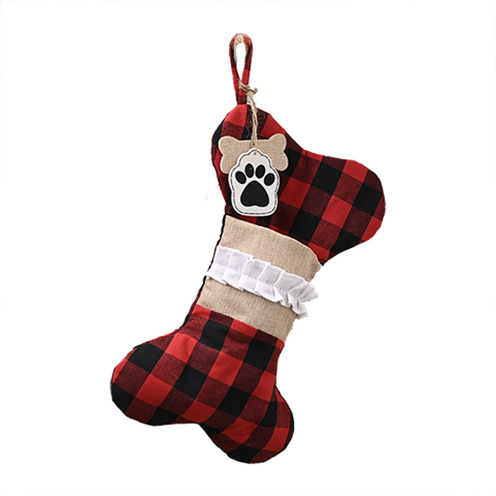 Plaid Dog Bones Christmas Stocking - MYanimec