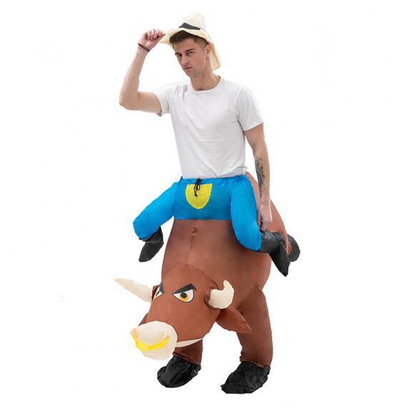Funny Bull Riders Riding Bull Inflatable Costume For Adults - MYanimec