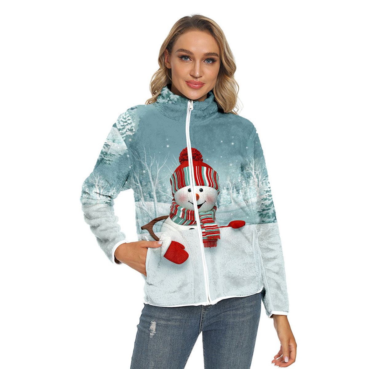 Womens Christmas Snowman Print Jacket - MYanimec